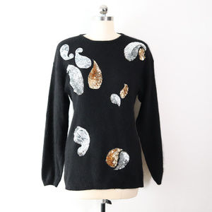 Vintage | Sweaters | Vintage 8s Sequin Silk Angora Long Sweater Black | Poshmark